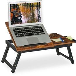 Laptoptisch für Bett & Couch, klappbarer Betttisch, Bambus, höhenverstellbar, Betttablett, dunkelbraun/schwarz - Relaxdays