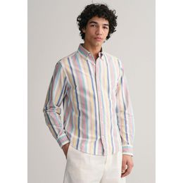 Streifenhemd Gant "Regular Fit Oxford Hemd strukturiert langlebig dicker gestreift" Gr. XXL, N-Gr, bunt (multicolor) Herren Hemden Langarm