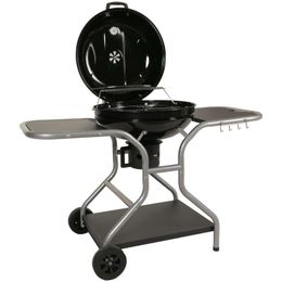 Neuwertig] Grillwagen HHG 873, Holzkohlegrill Standgrill Gartengrill mit Deckel drei Ablagen, Stahl Emaille 143x131x66cm schwarz - black