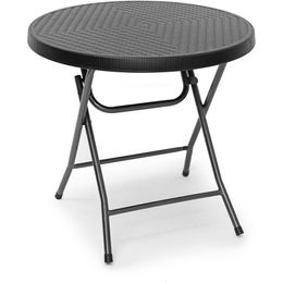 Gartentisch klappbar bastian, rund h x b x t: 74 x 80 x 80 cm, Metall, Kunststoff, Rattan-Optik, schwarz - Relaxdays