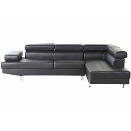 Beliani 5-Sitzer Ecksofa Schwarz Kunstleder L-Förmig mit Chaiselongue Linksseitig Verstellbare Kopfstützen Klassisch Modern Wohnzimmer Polstersofa