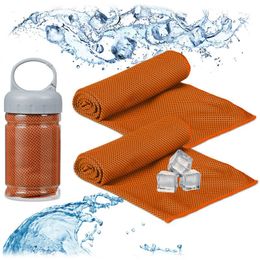 Kühlendes Handtuch, 2er Pack, Mikrofaser, Kühltücher Hals, Sport & Fitness, Kühlhandtuch, 90 x 30 cm, orange - Relaxdays
