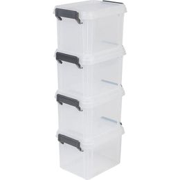 IRIS OHYAMA - Aufbewahrungsbox aus Kunststoff, 2-Liter-Aufbewahrungsbox für den Schreibtisch, 4er-Set, MBX-2, transparent, stapelbar, Verschlussclips