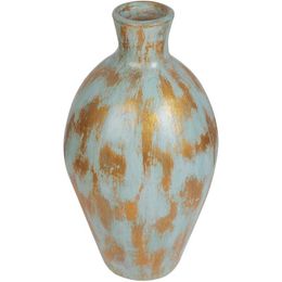 Beliani Dekorative Vase aus Terrakotta blau und gold gealterter Oberfläche im natürlichen Stil für Trockenblumen - Gold