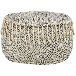 Beliani Pouf aus Baumwolle Beige und Schwarz 50 x 30 cm geometrisches Muster handgefertigter Boho-Stil Wohnzimmer Schlafzimmer