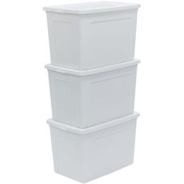IRIS OHYAMA - Aufbewahrungsbox aus Kunststoff, Büro-Aufbewahrungsbox mit 3 x 70 l, 3er-Set, MCB-70, weiß, stapelbar, Verschlussclips – B59,5 x T39,5
