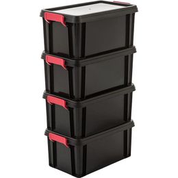 IRIS OHYAMA - 4er-Set, Aufbewahrungsboxen, 6 l, mit Klickverschluss, stapelbar, Büro, Schlafzimmer, Garage - Multi Box MBX-6 - Schwarz