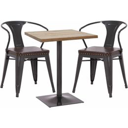 HHG - Set Bistrotisch 2x Esszimmerstuhl 469d, Stuhl Tisch Küchenstuhl Gastronomie mvg schwarz-braun, Tisch hellbraun - brown