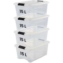IRIS OHYAMA - Aufbewahrungsbox aus Kunststoff, Büro-Aufbewahrungsbox-Set mit 4 Boxen à 15 l, NTB-15, Transparent, B39,5 x T29 x H18,5 cm