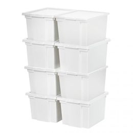 Aufbewahrungsbox aus Kunststoff, 8 x 10 l Büro-Aufbewahrungsbox, 8er-Set, usb-s, weiß, stapelbar, Verschlussclips – B29 x T24 x H18,5 cm - IRIS OHYAMA