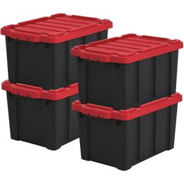 21L Plastik Aufbewahrungsbox für die Garage, 4er Set, DDSKT-210, Schwarz/Rot, L46.5 x T29.5 x H25.5 cm. - IRIS OHYAMA