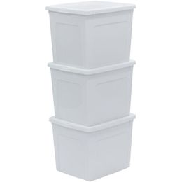 IRIS OHYAMA - Aufbewahrungsbox aus Kunststoff, Büro-Aufbewahrungsbox mit 3 x 30 l, 3er-Set, MCB-30, weiß, stapelbar, Verschlussclips – B39,5 x T34 x