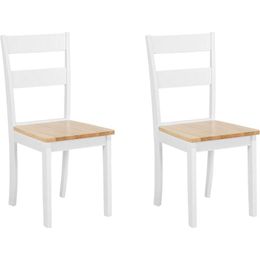 Beliani - Praktisches Stuhl-Set 2er Set Weiß/Braun Gummibaumholz - Heller Holzfarbton