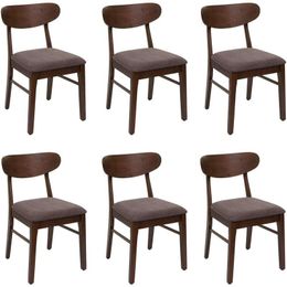 6er-Set Esszimmerstuhl HHG 698, Küchenstuhl Stuhl, Stoff/Textil Massiv-Holz dunkles Gestell, taupe - brown