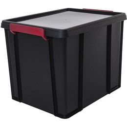 IRIS OHYAMA - Kunststoff-Aufbewahrungsbox, 38 l Garagen-Aufbewahrungsbox, BPA-frei, MBX-38, Schwarz, stapelbar, Verschlussklammern – B45 x T35 x