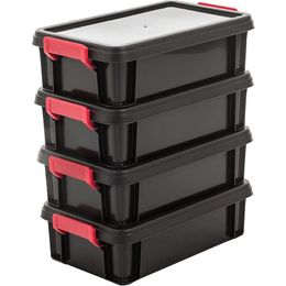 IRIS OHYAMA - Kunststoff-Aufbewahrungsbox, 4-Liter-Garage-Aufbewahrungsbox, 4er-Set, stapelbar, MBX-4, Schwarz, stapelbar, Verschlussklammern – B36,5