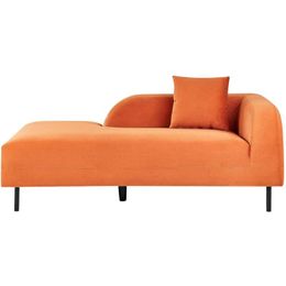 Beliani Chaiselongue Orange Samtstoff Rechtsseitig mit Kissen Modernes Design Retro Stil Relaxliege für Wohnzimmer Schlafzimmer Indoor - Orange