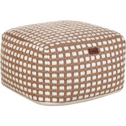 Beliani Pouf Beige u. Weiß aus Baumwolle 50 x 50 x 35 cm Quadratisch Boho Stil Wohnaccessoires für Wohnzimmer Schlafzimmer Flur