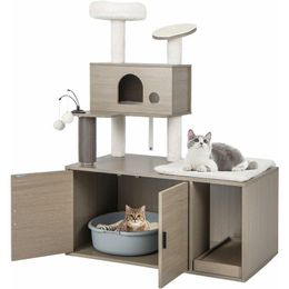 Costway Kratzbaum mit Katzenschrank, Katzenbaum mit Höhle & Kratzbrett & Eingang & Spielball & Kissen, All-in-One Katzenhaus, Katzenkratzbaum Groß,