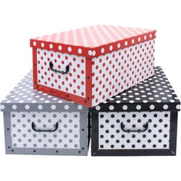 Spetebo - 3er Set Aufbewahrungsbox mit Deckel 51 x 37 cm - Gepunktet - Stapelbox aus Pappe mit Griffen 45 Liter - Organizer Storage Box Allzweck