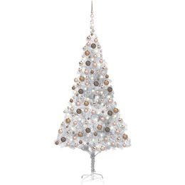 LONGZIMING Künstlicher Weihnachtsbaum mit LEDs & Kugeln Silbern 240cm PET