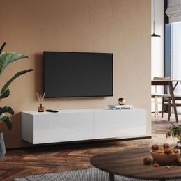 Tv Lowboard weiß Hochglanz hängend/stehend 140cm,2 Klappen,Modern Hängeschrank zwei Montagemöglichkeiten - Sonni