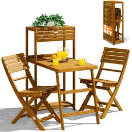 Casaria - Balkon Set FSC®-zertifiziertes Akazienholz 2 Stühle Tisch Balkonset Klappbar Personen Regal Gartenmöbel Gartenset