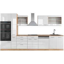 VICCO - Küchenzeile R-Line 350cm Eiche/Weiß Hochglanz Modern