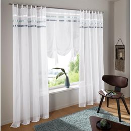 Bindegardine EBY, my home, Stangendurchzug (1 St), halbtransparent, Satin, Transparent, Satin, Polyester, grau|weiß