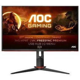 AOC Gaming Q27G2U/BK 27 Zoll QHD Monitor mit Low Input Lag, G-Menu, 6 Games mode, 144 Hz, 1 ms und FreeSync Premium (1 Reaktionszeit, Hz)