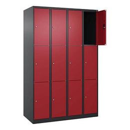 C+P CP Schließfachschrank Classic Plus rubinrot, schwarzgrau 080000-403 S10034, 12 Schließfächer 120,0 x 50,0 x 185,0 cm