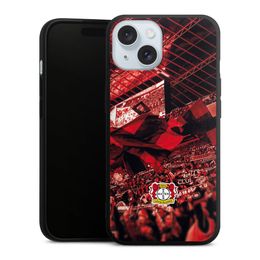 DeinDesign iPhone 15 Handy Premium Silikon H&uuml;lle Handyh&uuml;lle schwarz Case Merchandise Official Licensed Product Bayer 04 Leverkusen Silikon Premium Case