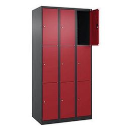 C+P CP Schließfachschrank Classic Plus rubinrot, schwarzgrau 080000-303 S10032, 9 Schließfächer 90,0 x 50,0 x 185,0 cm