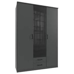 Drehtürenschrank wimex "Soest" Schränke Gr. B/H/T: 135cm x 198cm x 58cm, 3 St., schwarz (graphit/ glas schwarz) mit Farbglas-Tür, wahlweise 135 oder 180cm breit