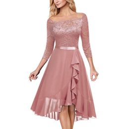 B.X Cocktailkleid Damen Partykleid Elegant Floral Spitze Rüschen Brautjungfer Midikleid Chiffonkleid