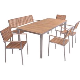 Garden Pleasure Garten-Essgruppe, Tischgruppe »DALLAS/DENVER Set 01«, (Set), 4 Stühle (stapelbar), 1 Bank, Tisch LxB: 200x90 cm, beige|schwarz