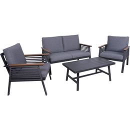 Garden Pleasure Gartenlounge-Set, Lounge-Gruppe »DENIA«, 2 Sessel, 1 Sofa, Tisch LxB: 55,5x100 cm, inkl grauen Kissen, grau