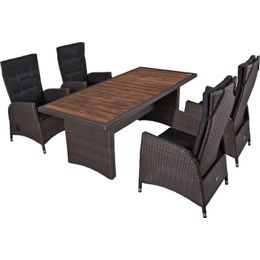 Garden Pleasure Garten-Essgruppe, Tischgruppe »BRAGA Set 07«, (Set, 7-tlg), 4 Sessel, mit Gasfedern, Tisch LxB: 180x90 cm, inkl Auflagen, braun|grau|schwarz|silberfarben