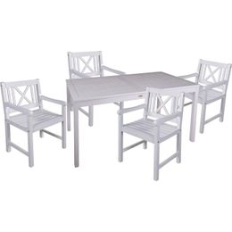 Garden Pleasure Garten-Essgruppe, Tischgruppe »MALMÖ«, (Set, 5-tlg), 4 Stühle, Tisch LxB: 165x80 cm, weiß