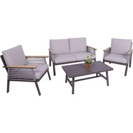 Garden Pleasure Gartenlounge-Set, Lounge-Gruppe »DENIA«, 2 Sessel, 1 Sofa,Tisch LxB: 55,5x100 cm, inkl beigen Kissen, braun