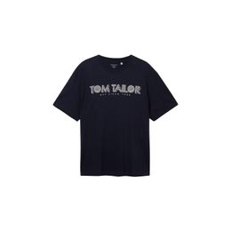 Tom Tailor Herren Plus - T-Shirt mit Logo Print, blau, Logo Print, Gr. 3XL