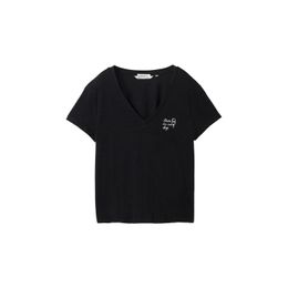 Tom Tailor Denim Damen T-Shirt aus Bio-Baumwolle, schwarz, Uni, Gr. XXL