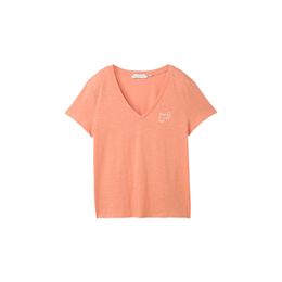 Tom Tailor Denim Damen T-Shirt aus Bio-Baumwolle, orange, Uni, Gr. XXL