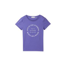 Tom Tailor Denim Damen T-Shirt mit Print und Bio-Baumwolle, lila, Print, Gr. XXL