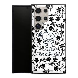 DeinDesign Galaxy S24 Ultra Handy Silikon H&uuml;lle Case schwarz Handyh&uuml;lle Peanuts Flowers Snoopy