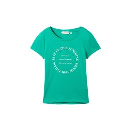 Tom Tailor Denim Damen T-Shirt mit Print und Bio-Baumwolle, grün, Print, Gr. XL