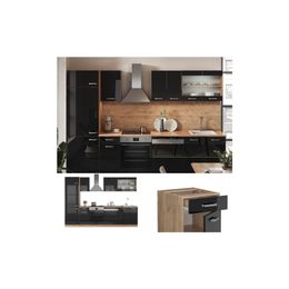 VICCO K&uuml;chenzeile R-Line Solid Eiche Schwarz 300 cm modern K&uuml;chenschr&auml;nke K&uuml;chenm&ouml;bel