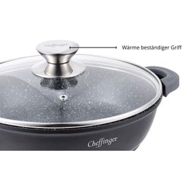 Cheffinger Kofferset Servierpfanne Schmorpfanne Kochtopf mit Deckel Induktion Ø28cm Aluguss