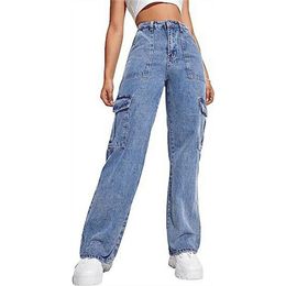 RUZU UG Slouchy Jeans Cargohose für Damen High Waist Hose mit weitem Bein und 4 Taschen
