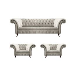 JVmoebel Chesterfield-Sofa Komplett Chesterfield 2x Sessel Wohnzimmer Sofa Dreisitze Couch